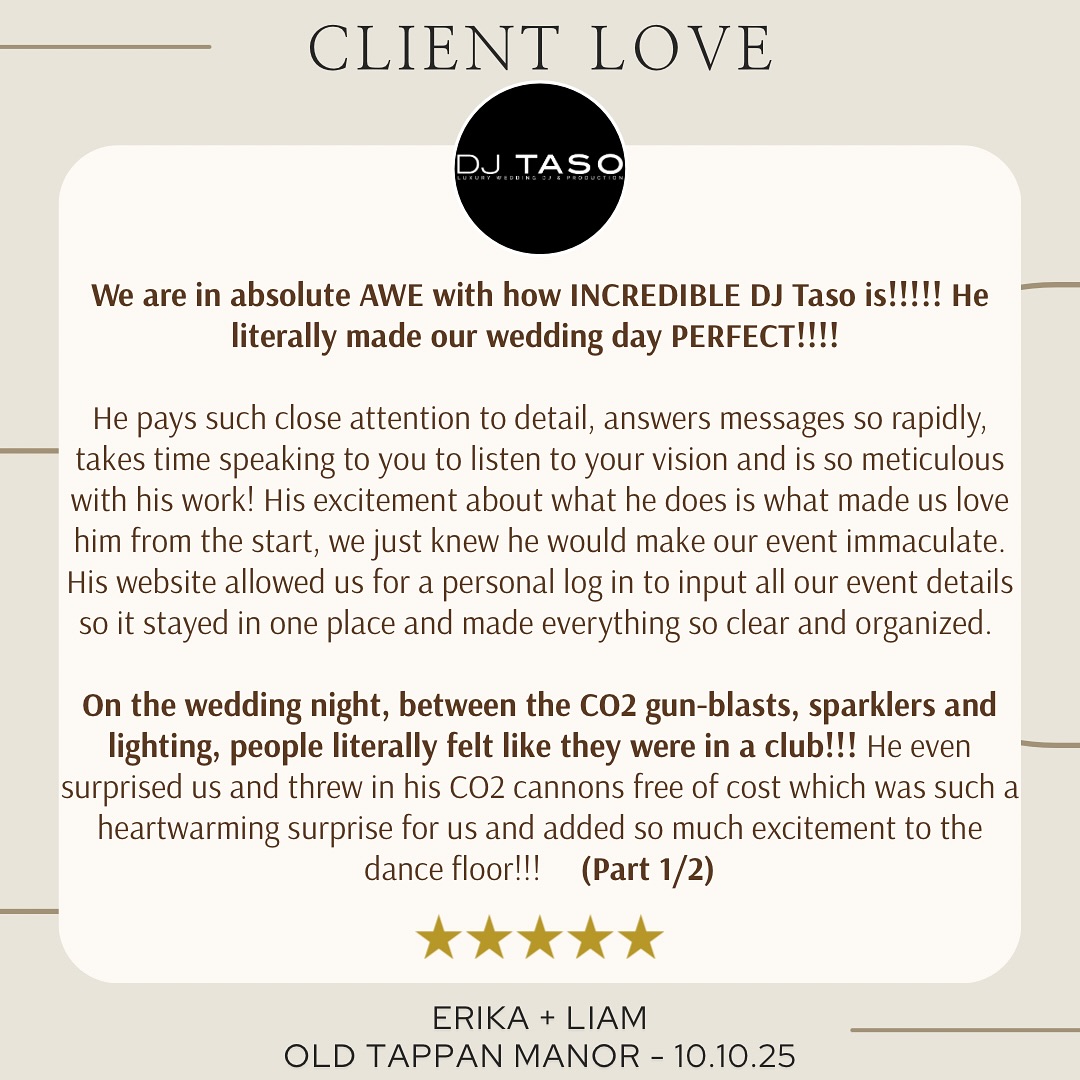 DJ Taso | Luxury NJ Wedding DJ | Unforgettable Energy & Packed Dance Floors